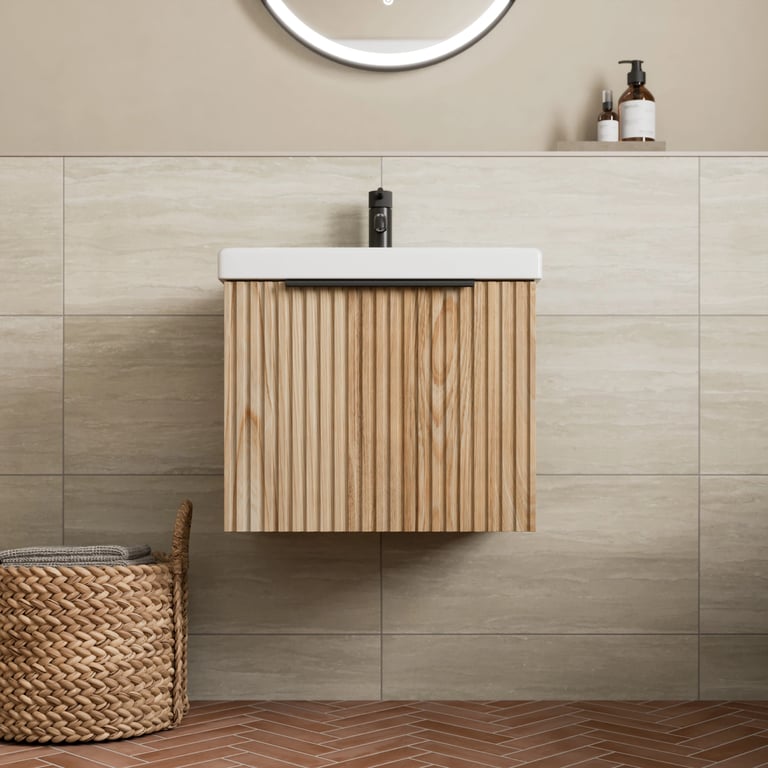 Artis Fluted Wood Cloakroom Vanity Unit with Basin 500mm