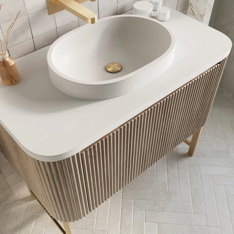 Scudo Linea Fluted Oak Wall Hung Vanity Unit with Basin 900mm