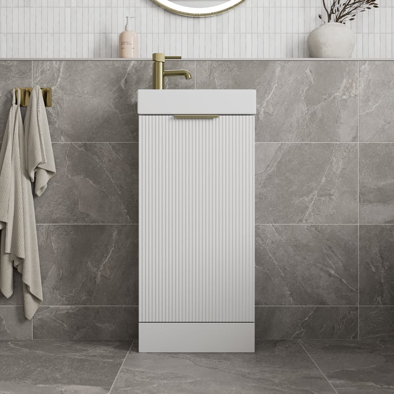 Artis Fluted White Freestanding Vanity Unit & Basin 400mm - Brass