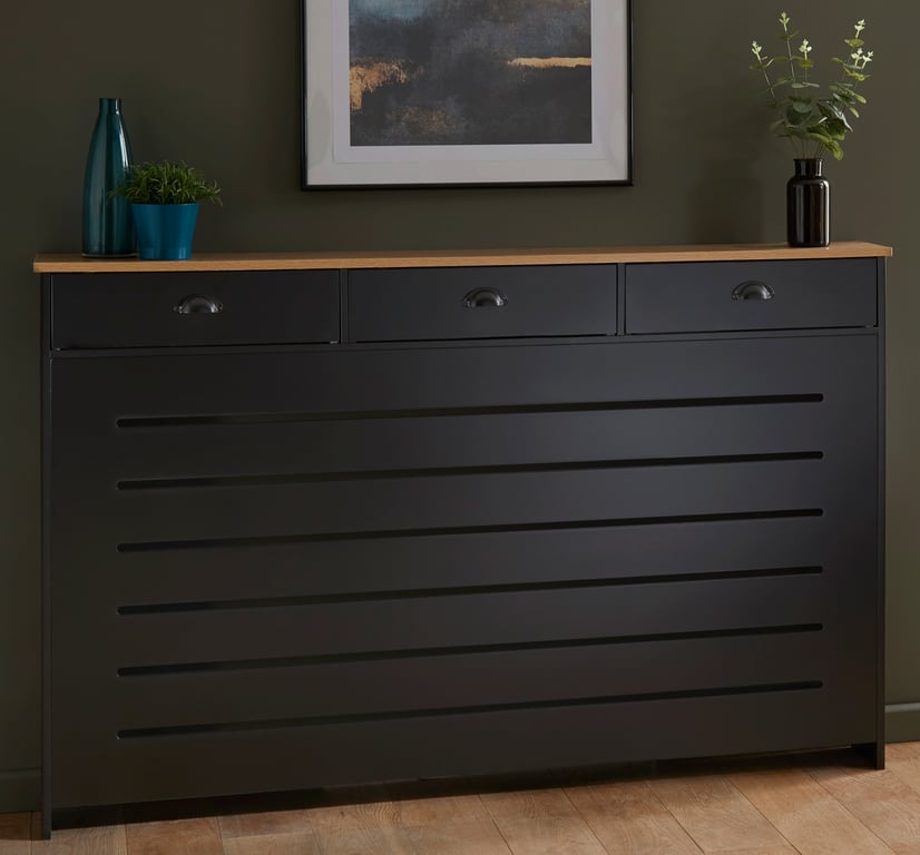 Vale Designs Black Radiator Cover - Large with Drawers 1500mm