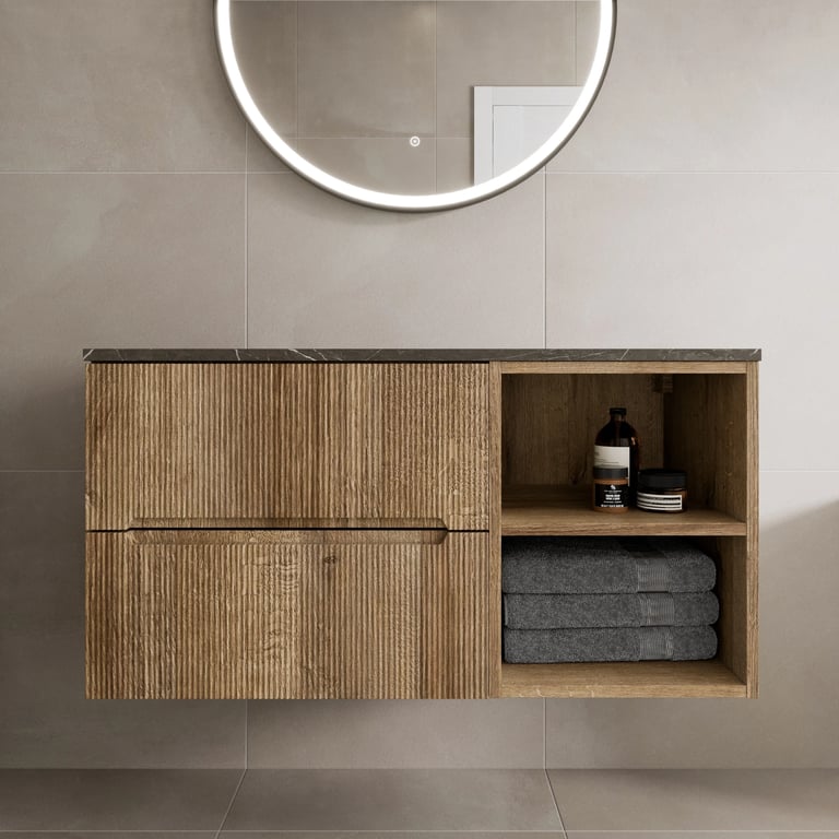Vitusso Fluted Wood Wall Hung Bathroom Vanity Unit without Basin 1000mm ...
