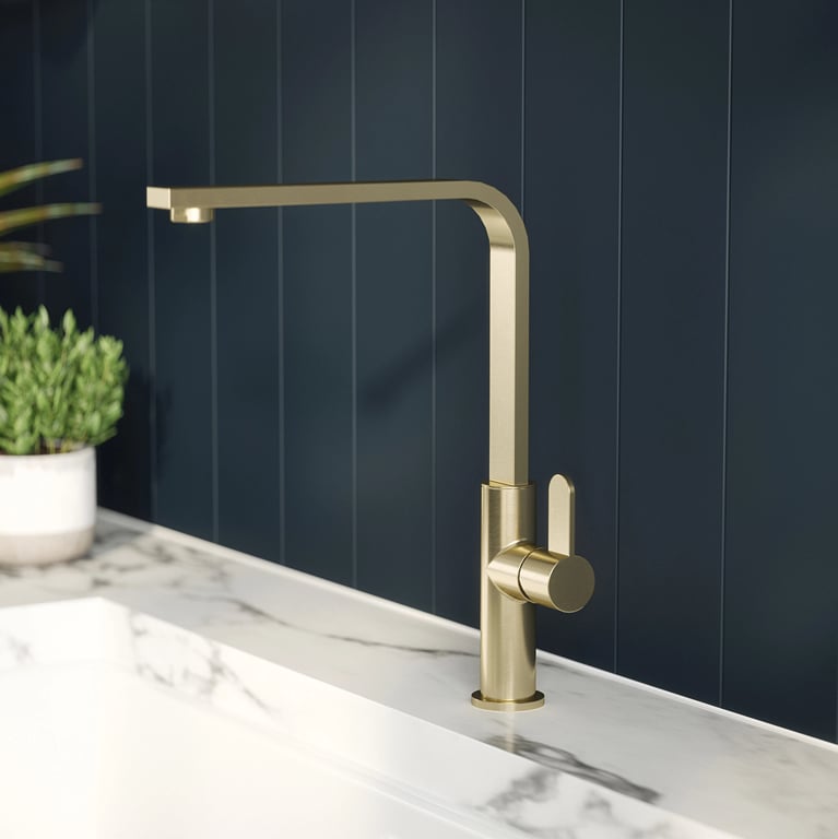 Aquari Churni Brushed Brass Kitchen Mixer Tap - Single Lever