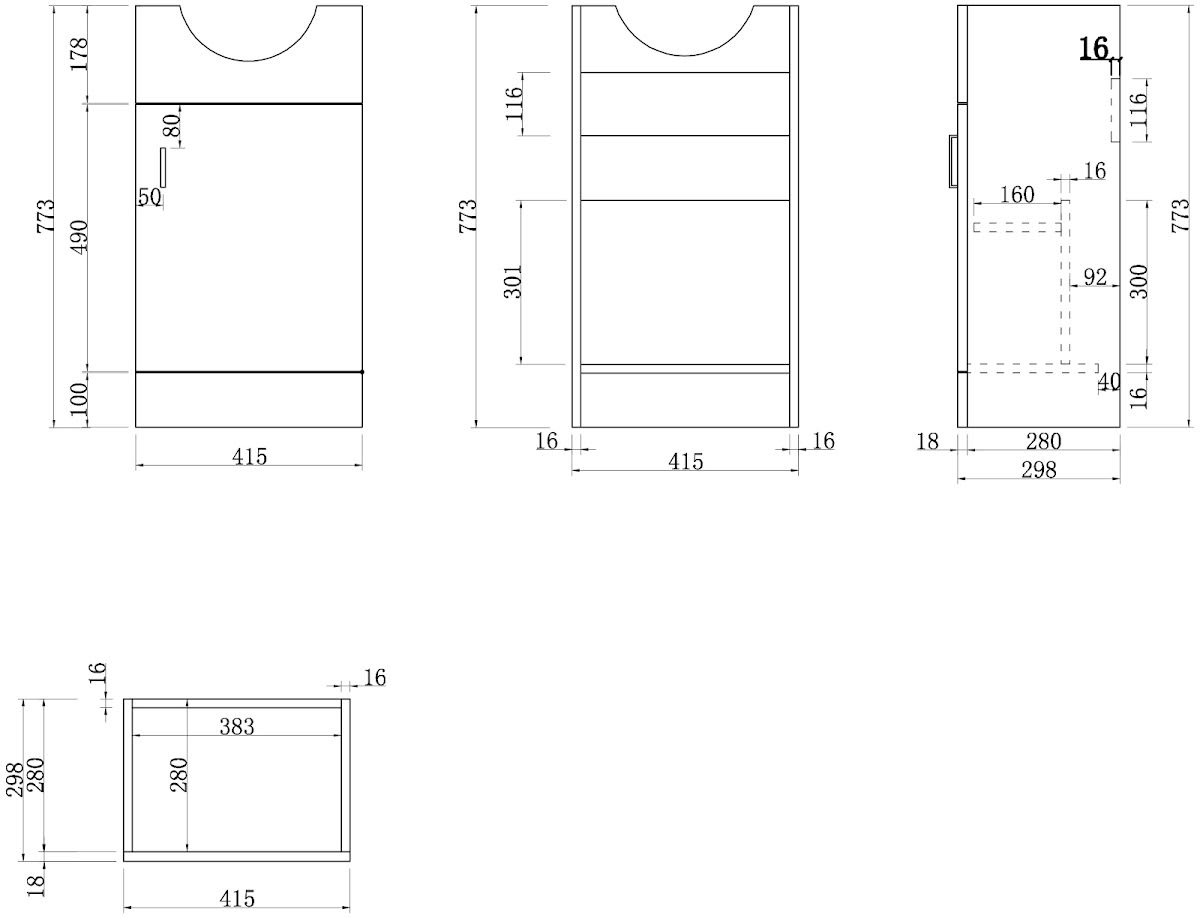 Alpine White Gloss Freestanding Cloakroom Vanity Unit 450mm