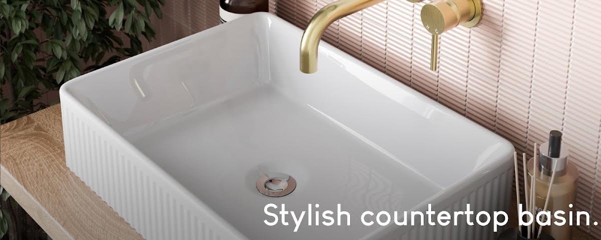 Affine Fluted Countertop Basin Gloss White - 503 x 365mm