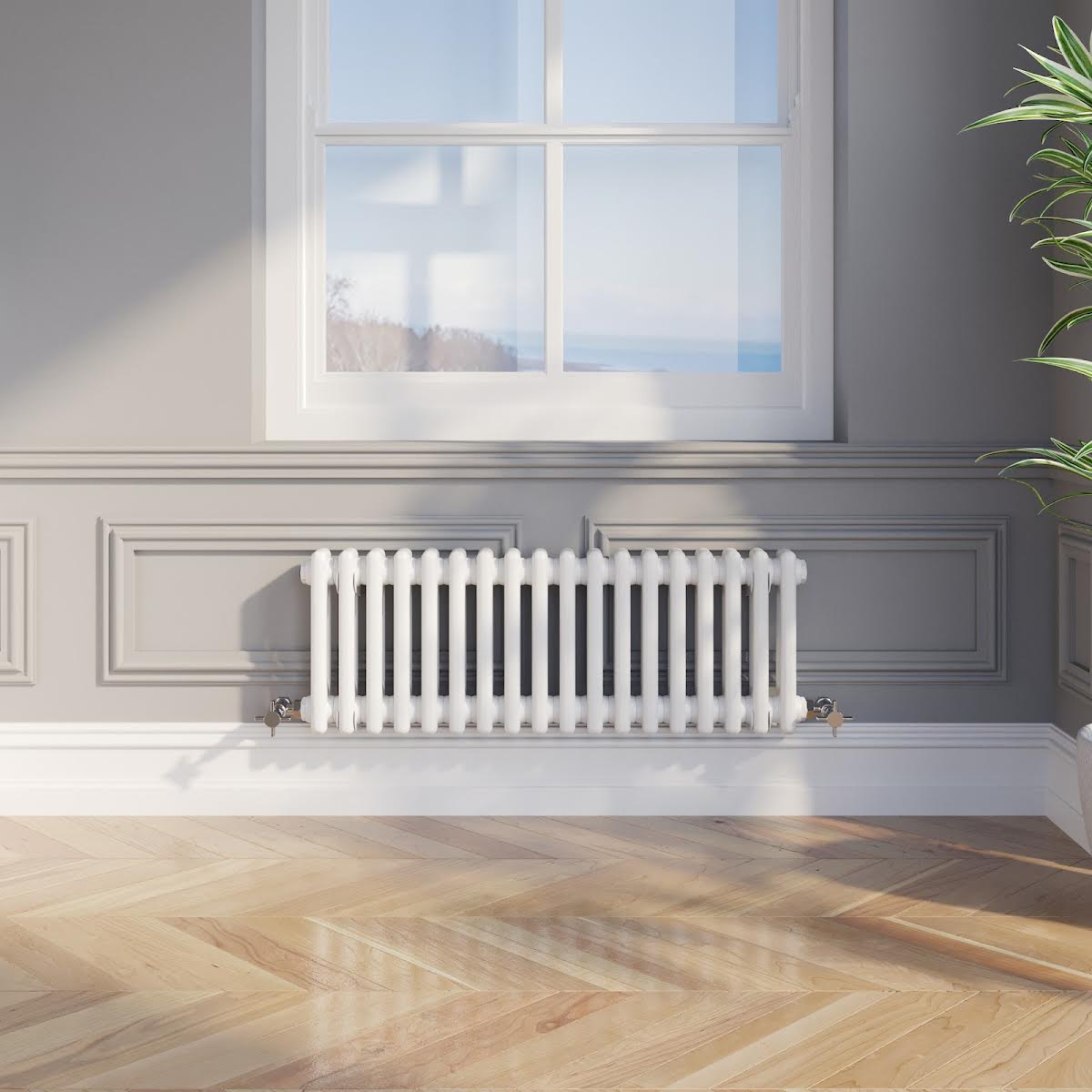 Park Lane Traditional Colosseum Double Bar Column Radiator White 300 x ...
