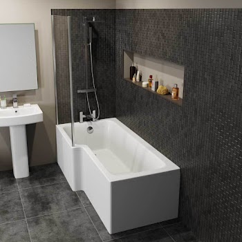 Complete Bathroom Suite LH L Shaped Bath Vanity Unit BTW Toilet Tap Set ...