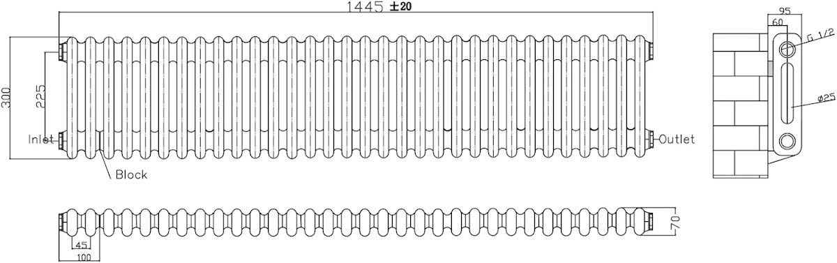 Park Lane Traditional Colosseum Double Bar Column Radiator Black - 300 ...