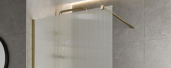 Diamond Fluted Wet Room Shower Screen 1400mm - 8mm Brass