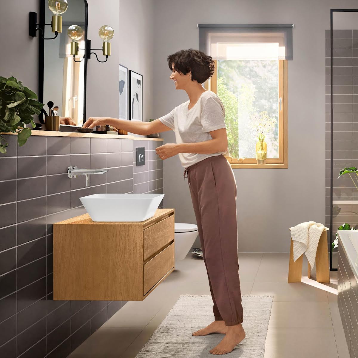 hansgrohe Rebris E 2-hole Wall Mounted Basin Mixer Tap - Chrome