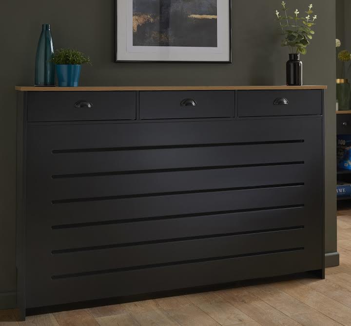 Vale Designs Black Radiator Cover - Large with Drawers 1500mm