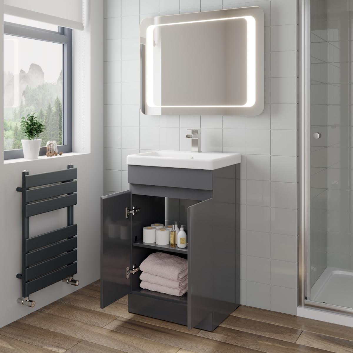 Artis Centro Flat Pack Grey Gloss Vanity Unit & Basin 500mm