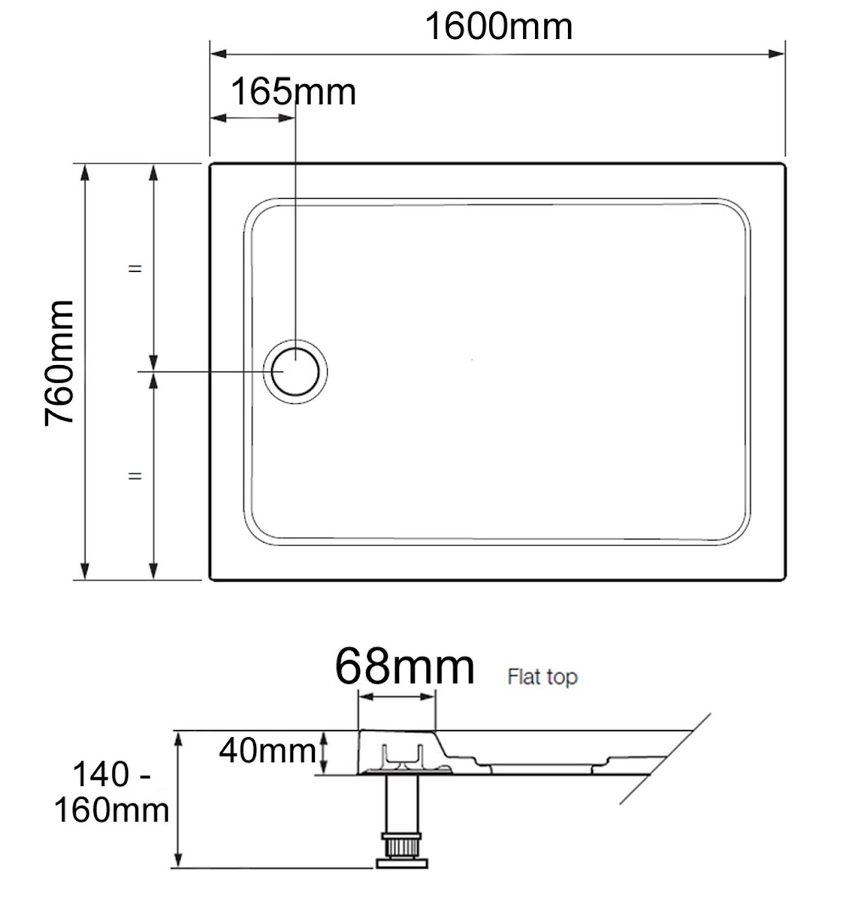 Mira Flight Low Rectangular Shower Tray - 1600 x 760mm 0 Upstands