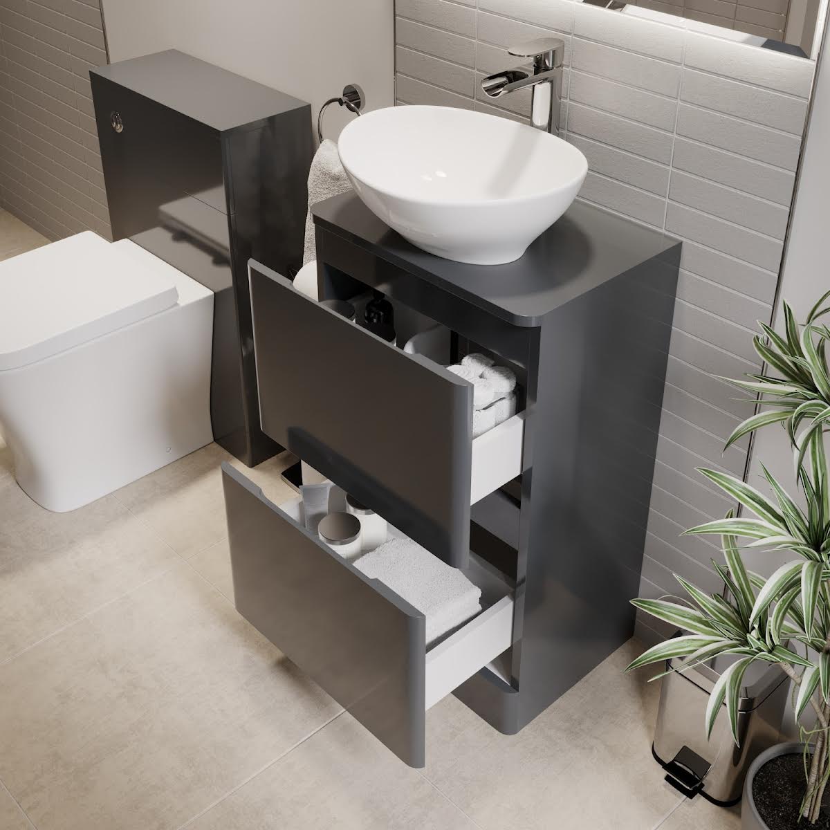 Regis Forma 500mm Grey Gloss Vanity Unit & Roubaix White Basin