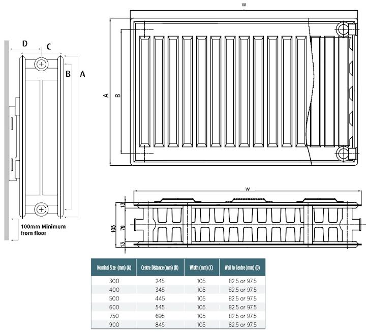 K Rad Kompact Type 22 Double Panel Plus Radiator 600 x 1300mm