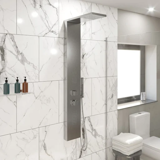 Merano Thermostatic Square Shower Tower Panel Handset 2 Jets