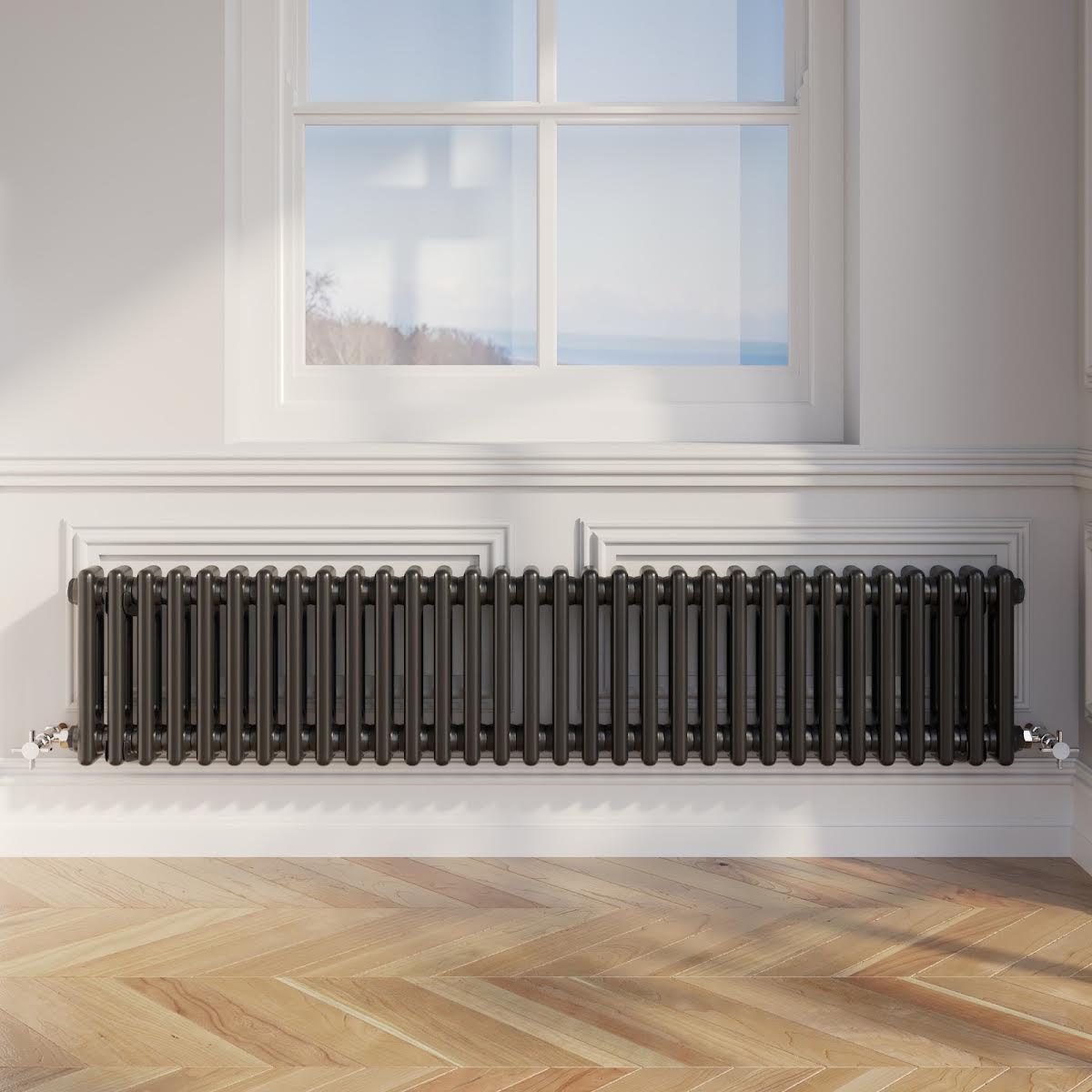 Park Lane Traditional Colosseum Double Bar Column Radiator Black - 300 ...