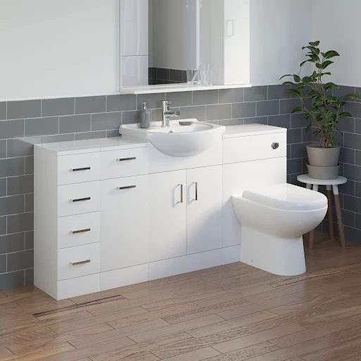 Alpine White Gloss Toilet & Basin Vanity Unit Combination 1564mm