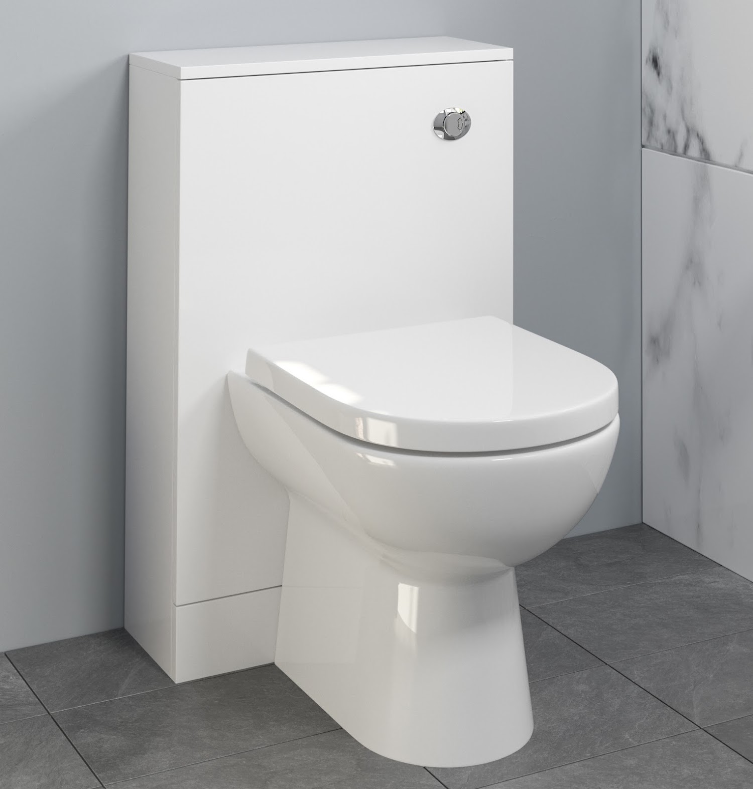 Bathroom 500 x 215mm Back To Wall BTW Toilet Cistern Unit White Gloss ...