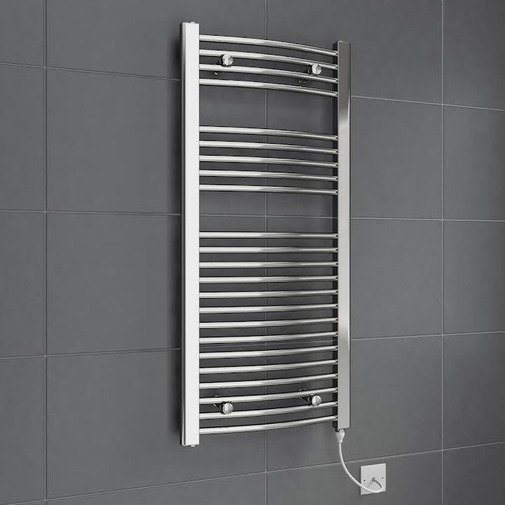 DuraTherm Electric Curved Chrome Towel Radiator 1100 x 500mm - 250W