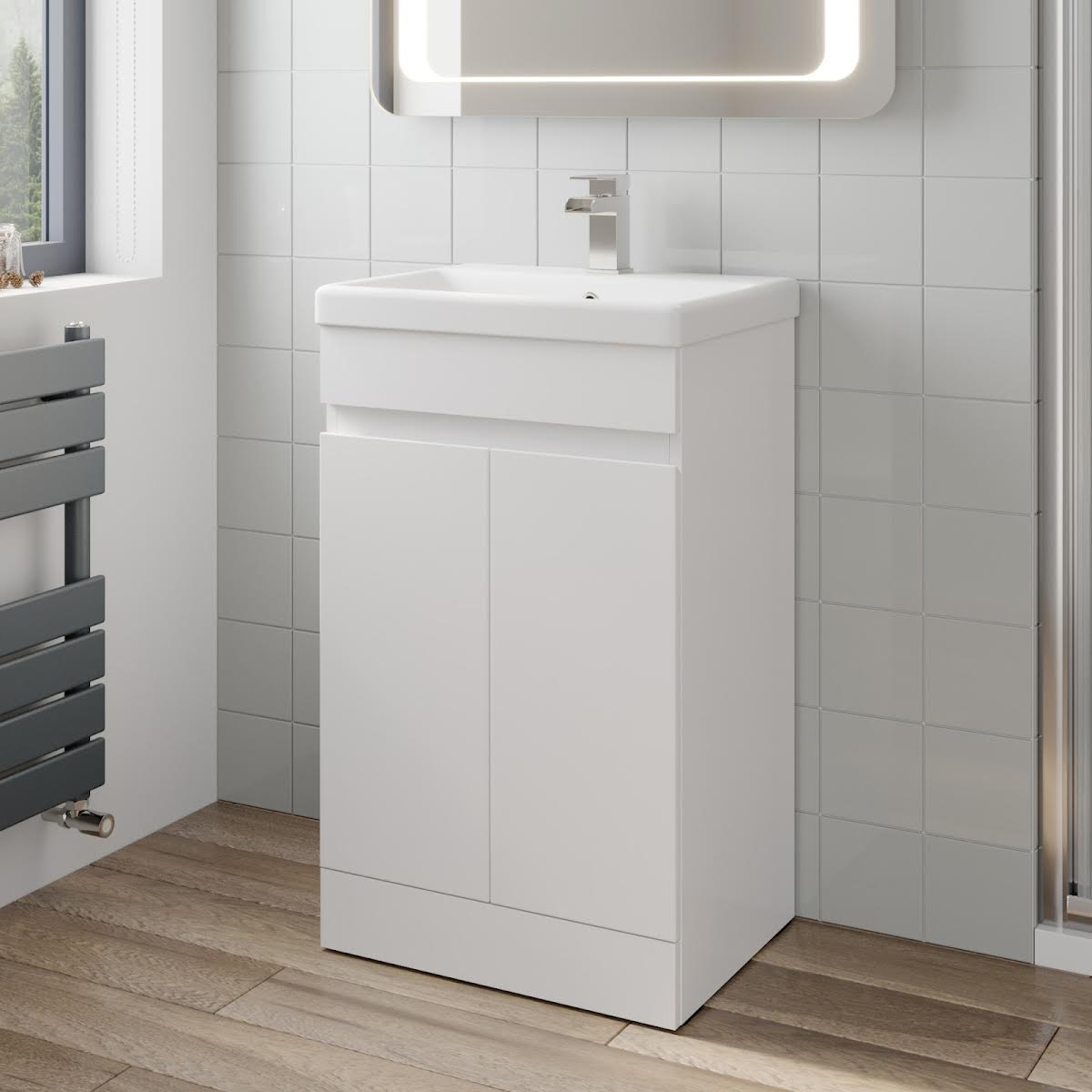 Artis Centro Flat Pack Gloss White Vanity Unit & Basin - 500mm