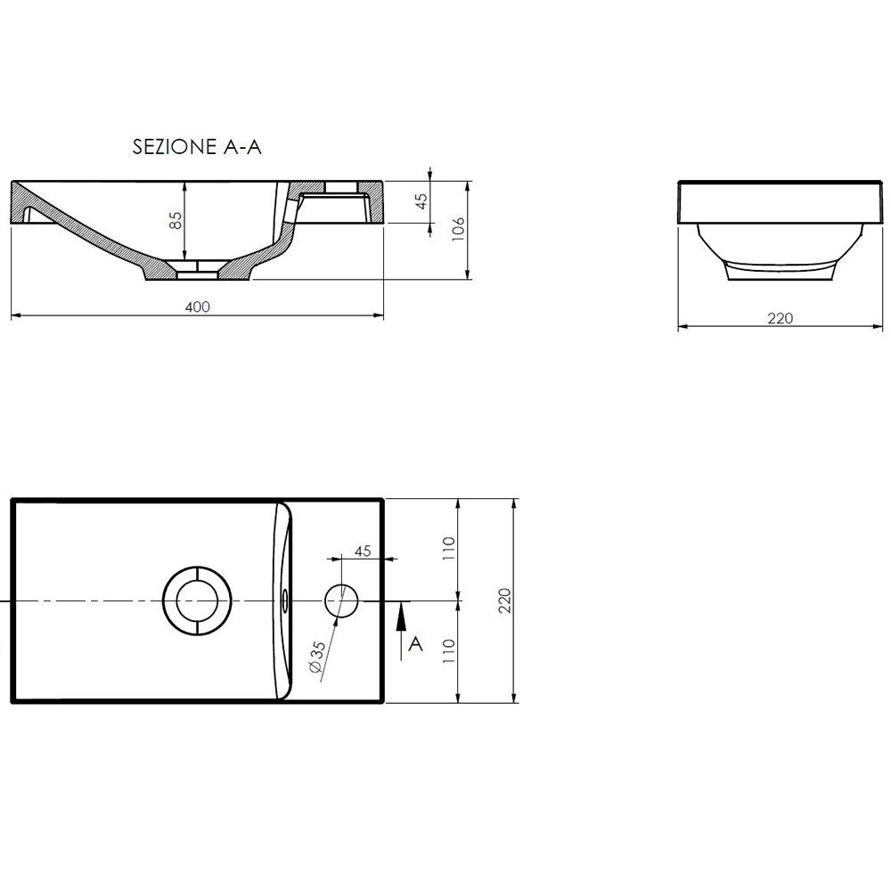 Affine Slim Cloakroom Basin 400mm