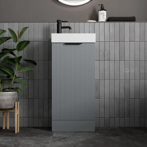 Artis Fluted Grey Freestanding Cloakroom Vanity Unit with Basin & Black ...