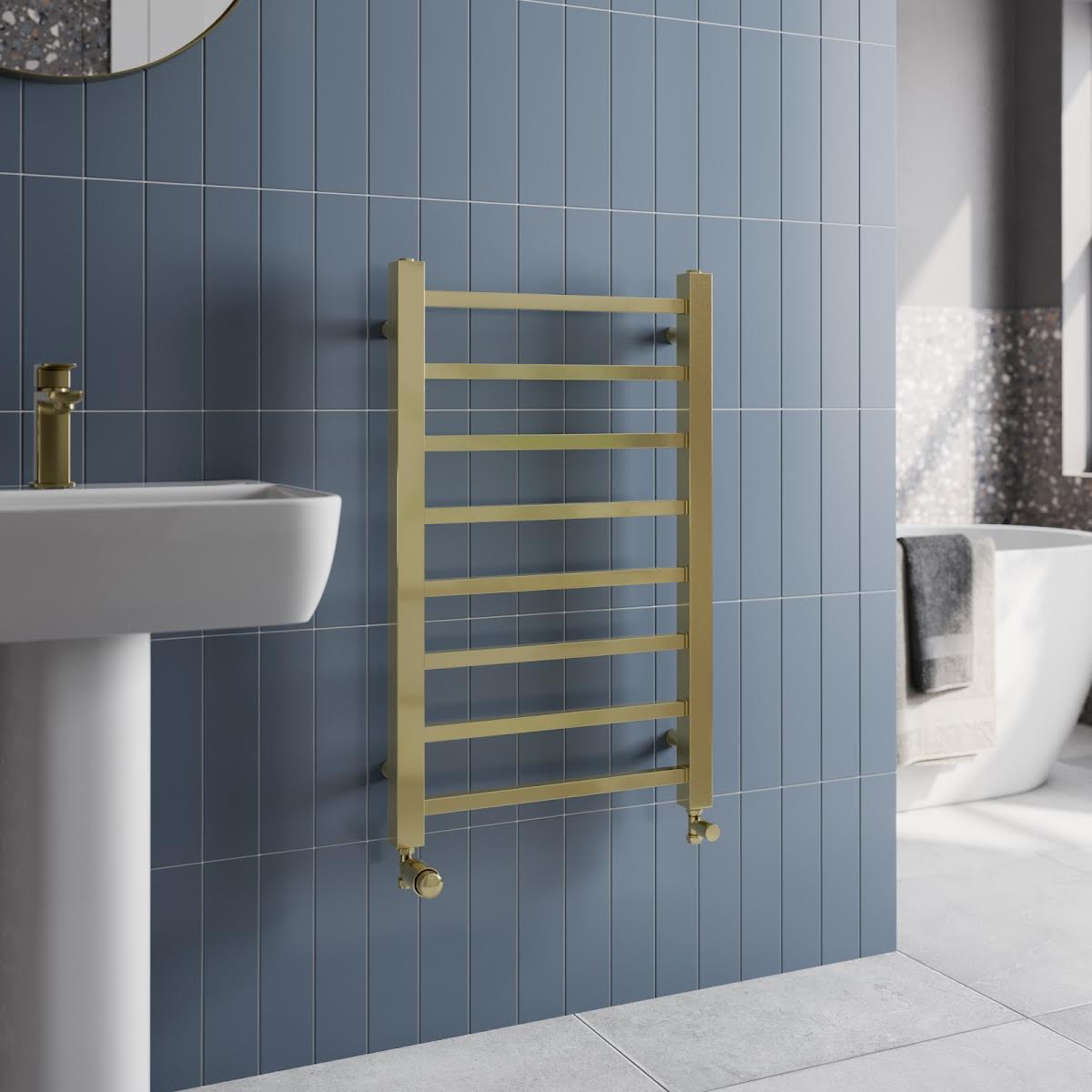 Solaro Square Bar Towel Radiator Brushed Brass - 800 x 500mm