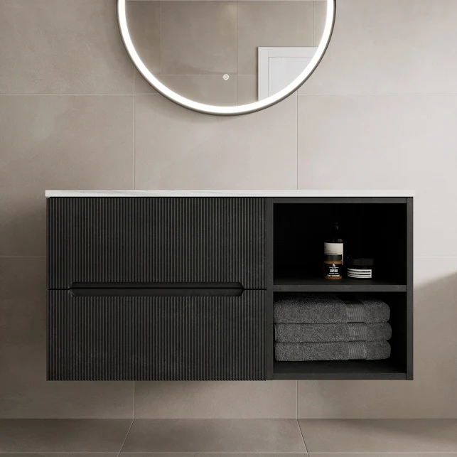 Vitusso Fluted Black Wall Hung Bathroom Vanity Unit without Basin ...