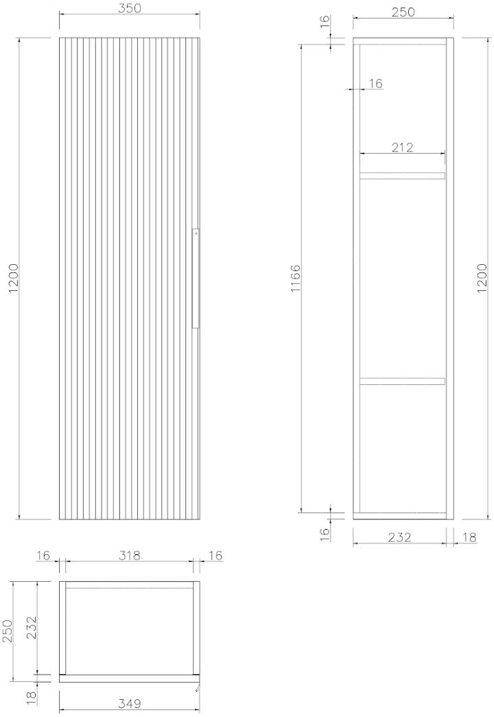 Artis Fluted Wood Tall Storage Cabinet - 1200 x 350mm