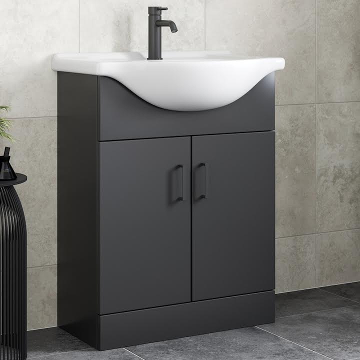 Alpine Black Freestanding Vanity Unit with Basin - 650mm