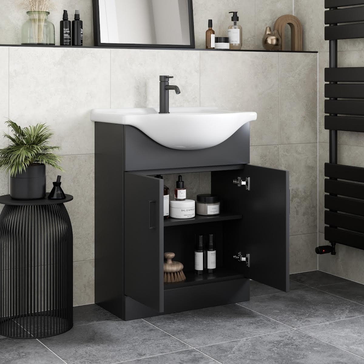 Alpine Black Freestanding Vanity Unit with Basin - 650mm