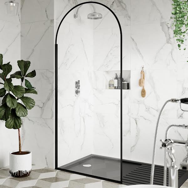 Hudson Reed Arched Wet Room Shower Screen 800mm - 8mm Black