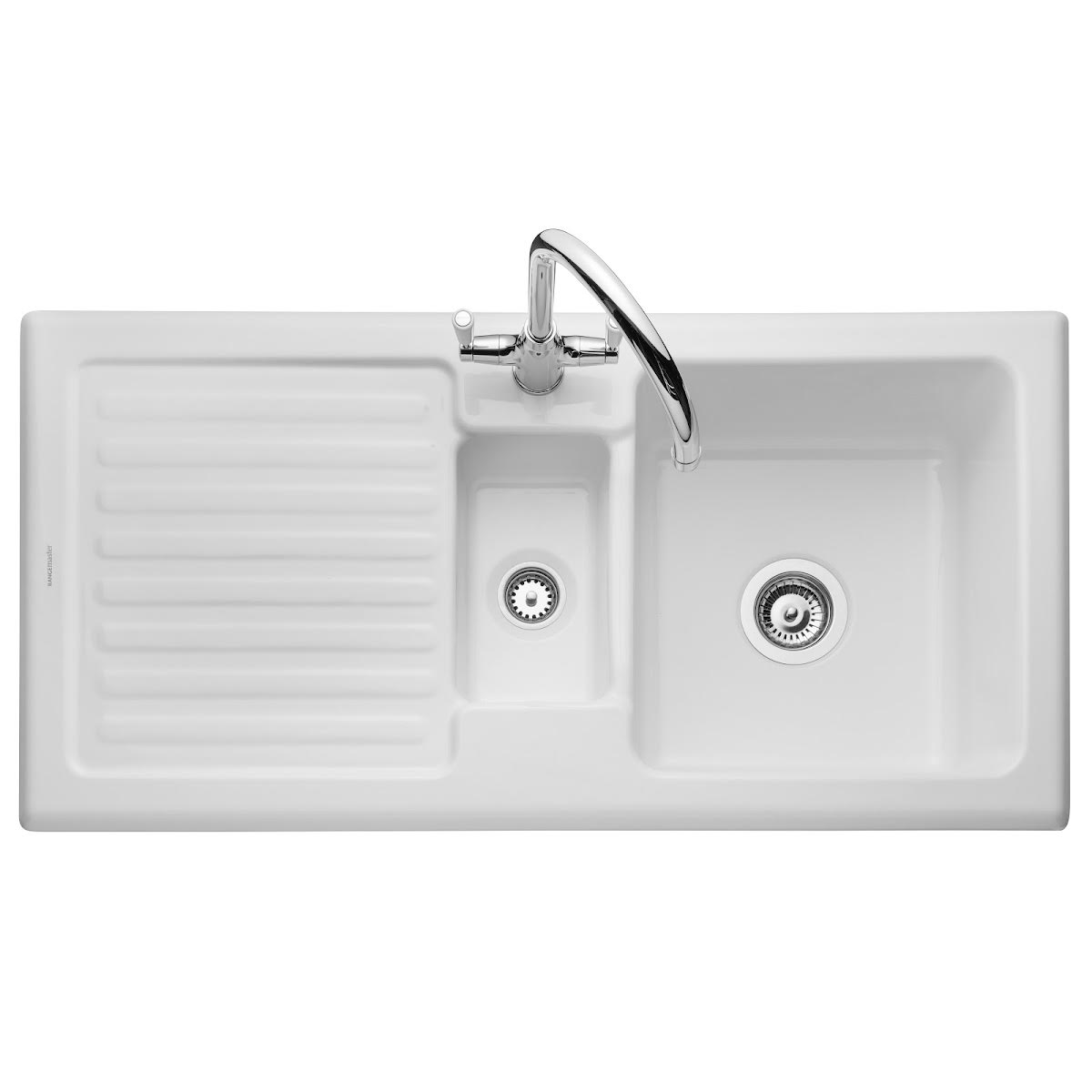 Rangemaster Rustic Ceramic Inset 1.5 Bowl Kitchen Sink with Waste - White