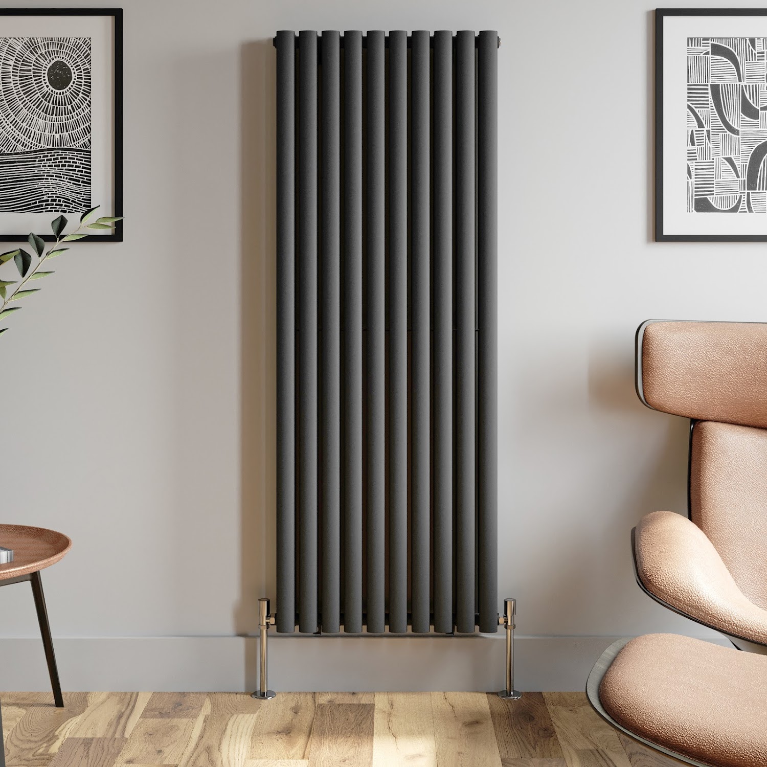 Anthracite Designer Radiator Vertical Oval Column Double Panel Rad ...