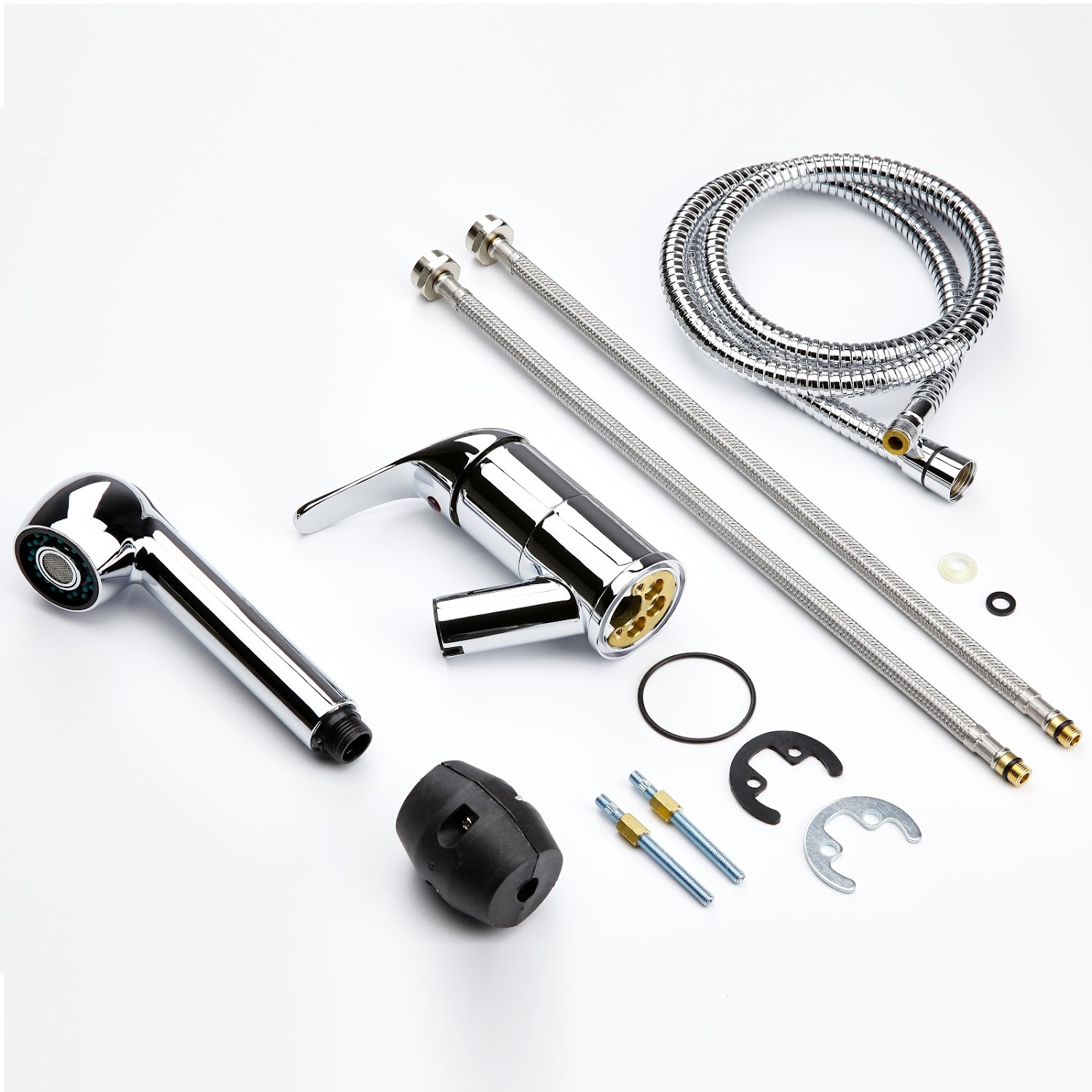 Modern Mono Kitchen Mixer Tap Pull Out Handheld Spray Round Single ...