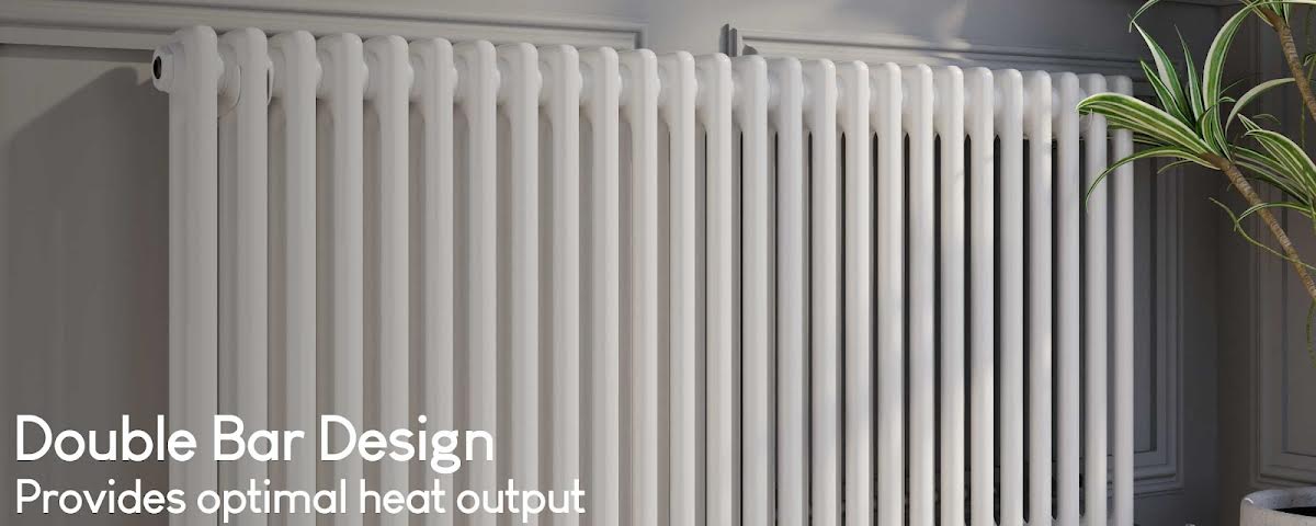 Park Lane Traditional Colosseum Double Bar Column Radiator White 600 x ...