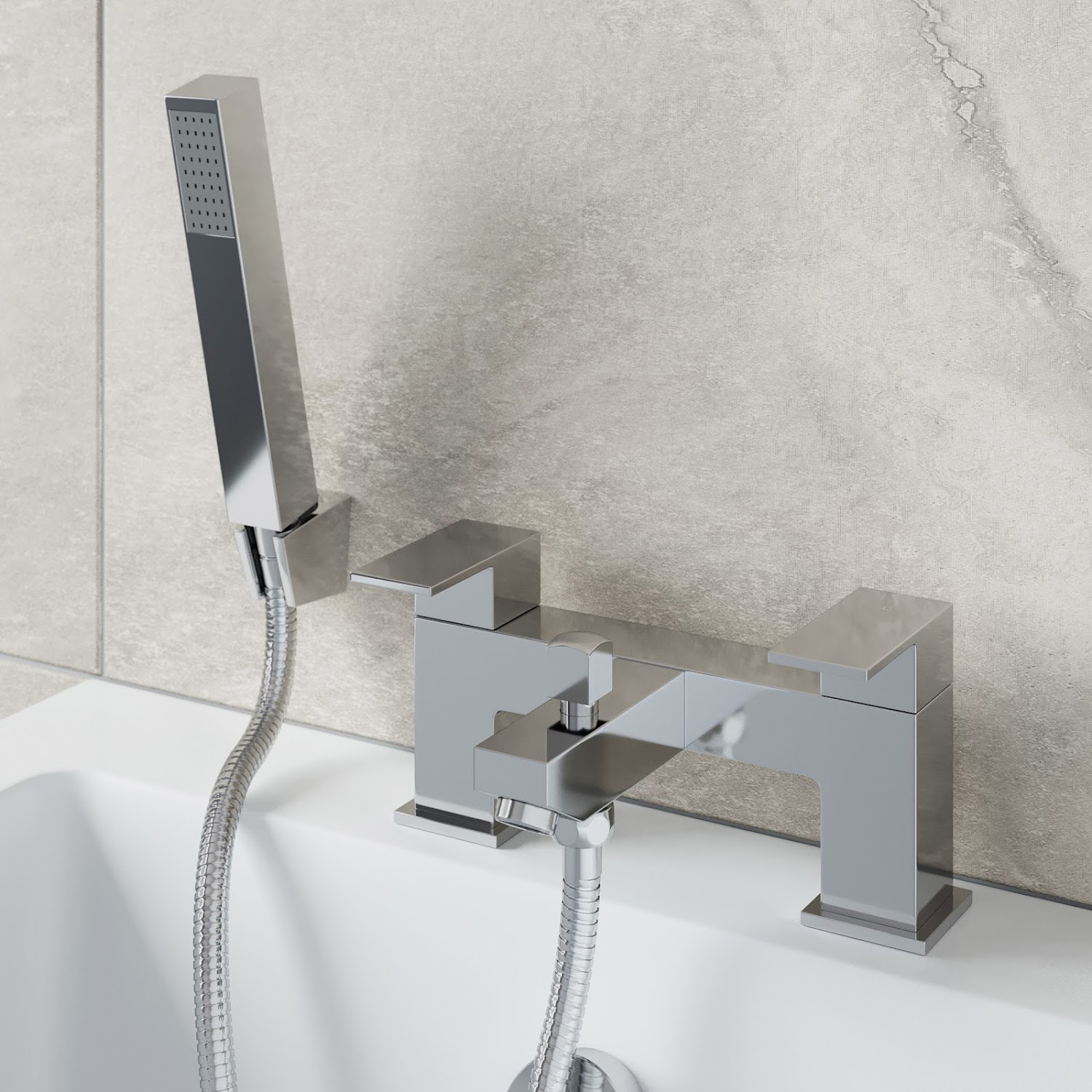 Modern Chrome Bathroom Square Tap Sets | Basin & Bath Taps with Shower ...