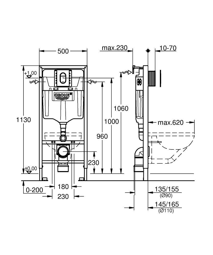 Grohe Rapid SL 3 In 1 Concealed Cistern Set with Arena Flush Plate ...