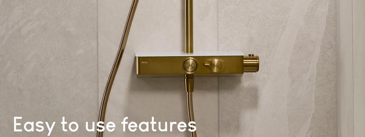 Triton Push Button Dual Head Thermostatic Bar Mixer Shower - Brushed Brass
