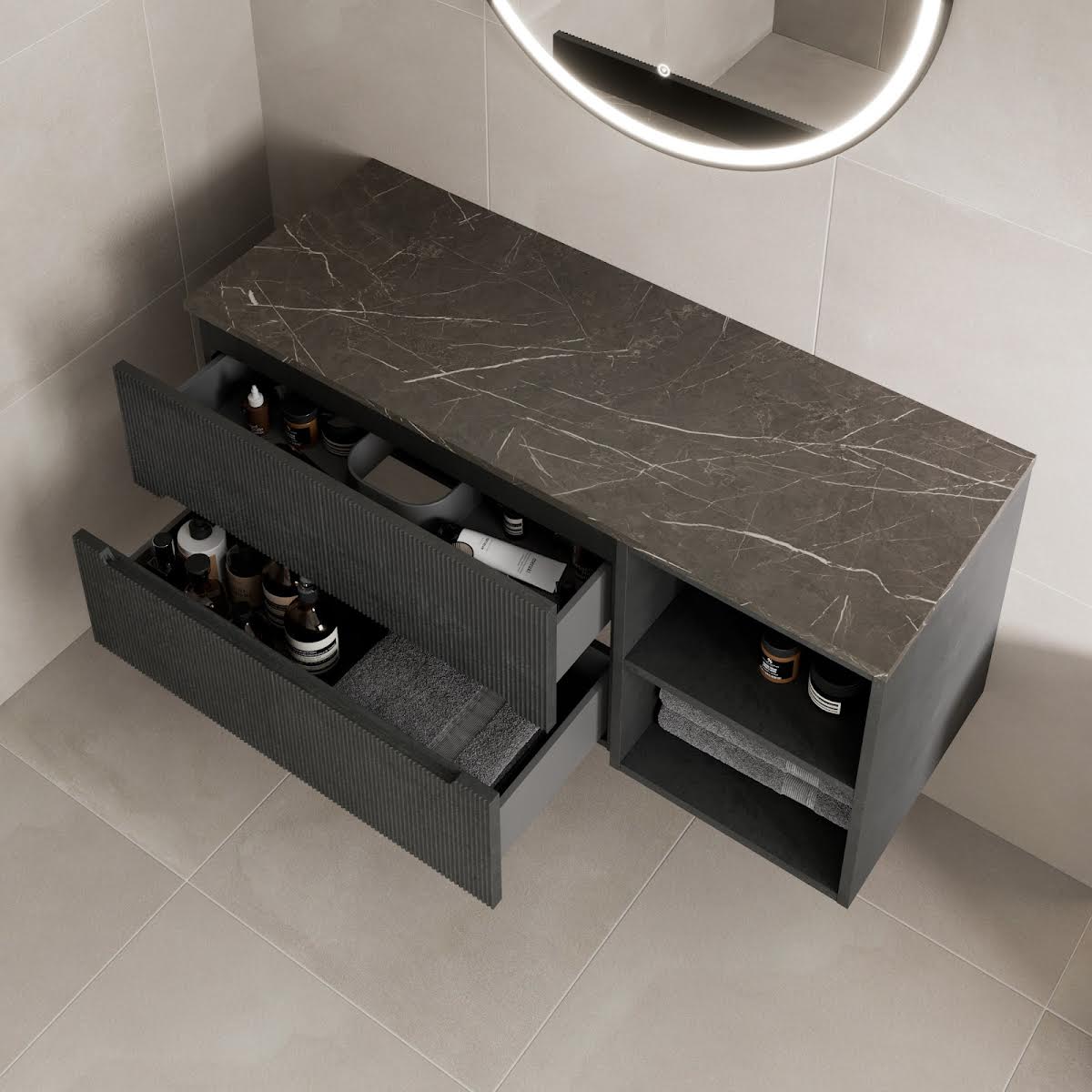 Vitusso Fluted Black Wall Hung Bathroom Vanity Unit without Basin ...