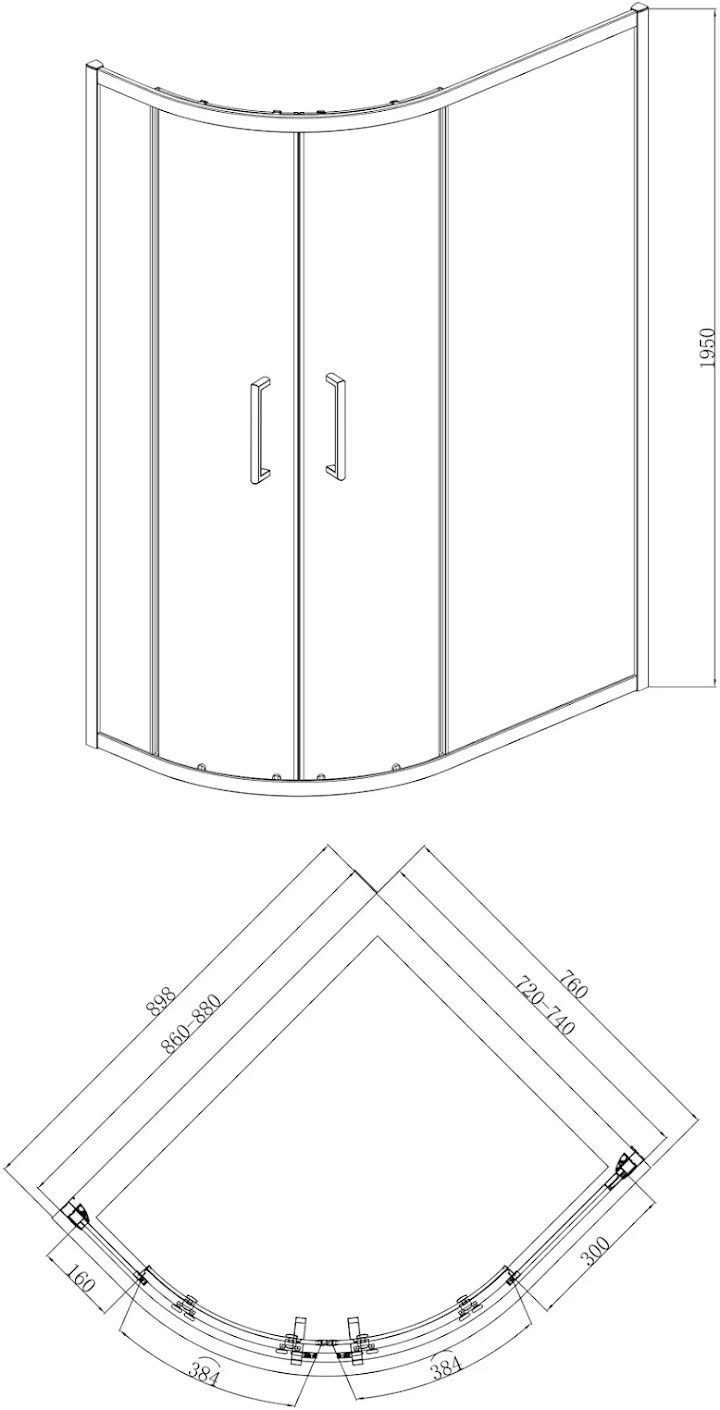 Diamond Offset Quadrant Shower Enclosure 900 x 760mm with Non Slip Tray ...