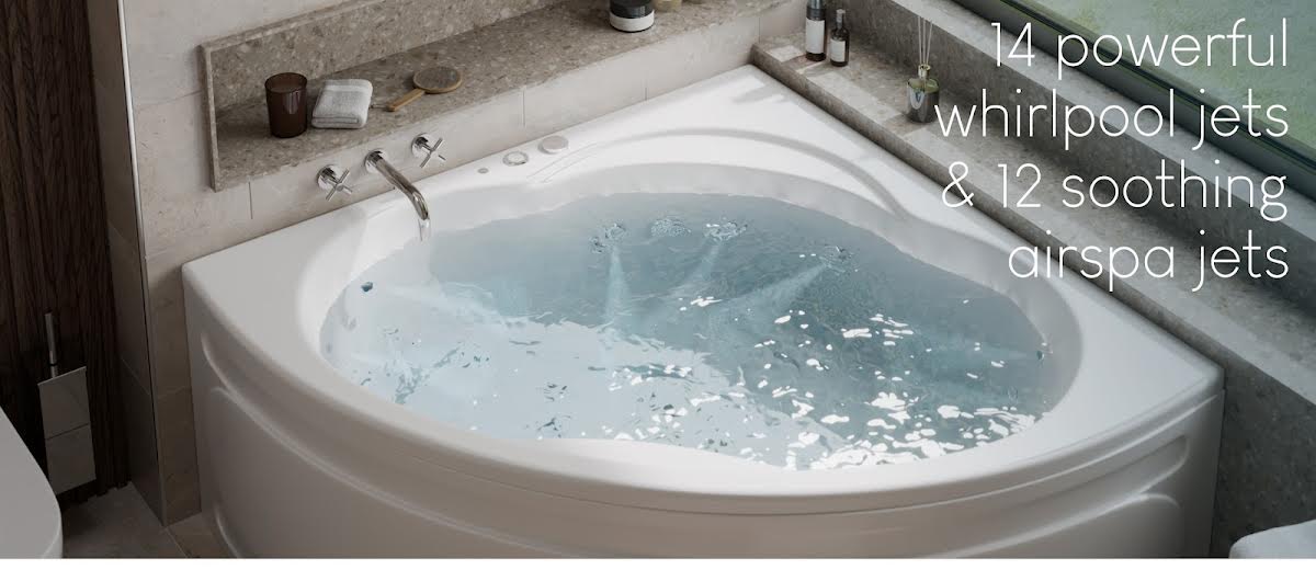 Vitura Corner Whirlpool Bath with 14 Jets & 12 Airspa Jets - 1350 x 1350mm