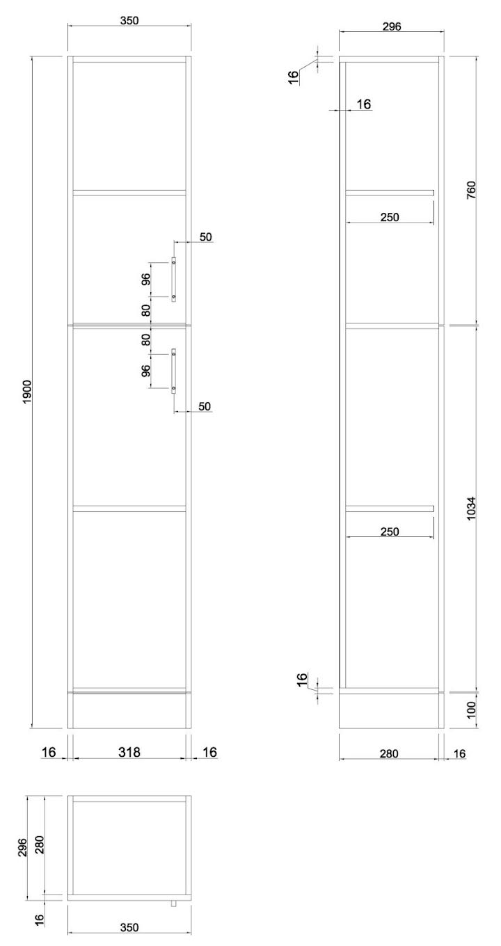 Alpine Oak Tall Bathroom Cabinet 1900 x 350 x 300mm