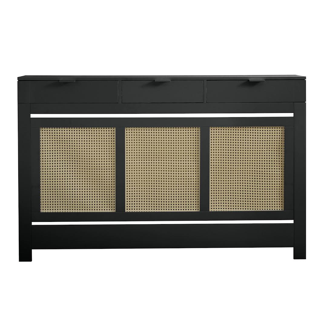 Vale Designs Rattan Black Radiator Cover - Large with Drawers
