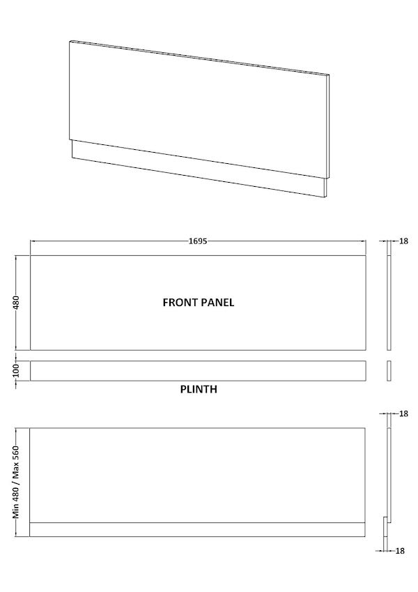 Hudson Reed Eternalite Linton Shower Bath 1700 x 750mm with Side Panel