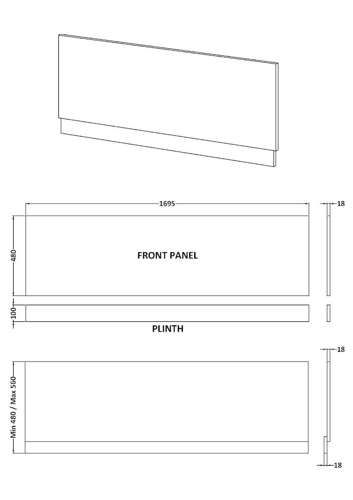 Hudson Reed Eternalite Linton Shower Bath 1700 x 750mm with Side Panel