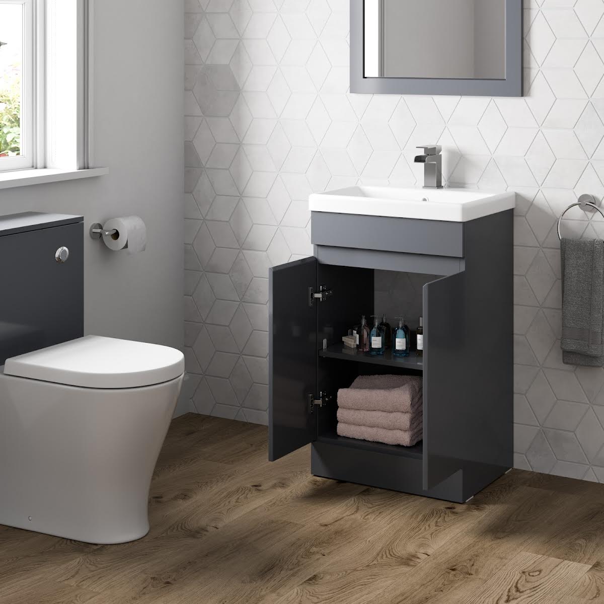 Artis Centro Flat Pack Grey Gloss Vanity Unit & Basin 500mm