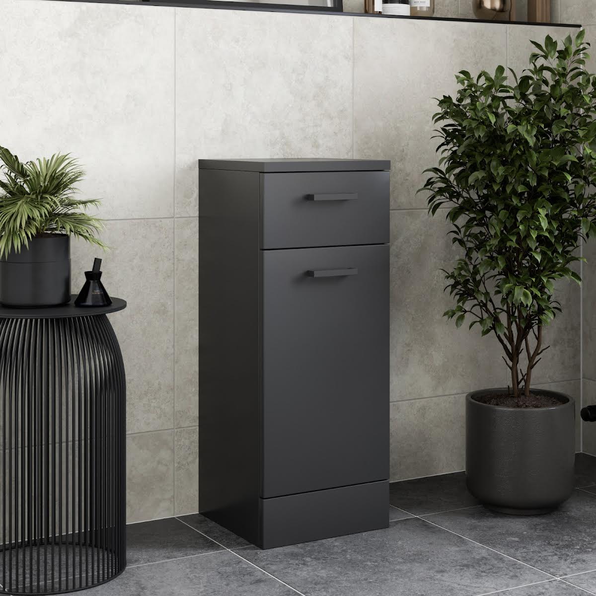 Alpine Black Freestanding Laundry Bathroom Storage Unit - 300mm