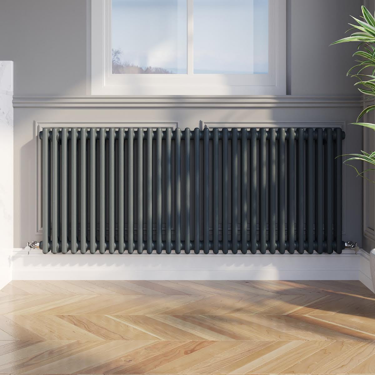 Park Lane Traditional Colosseum Double Bar Column Radiator Anthracite ...