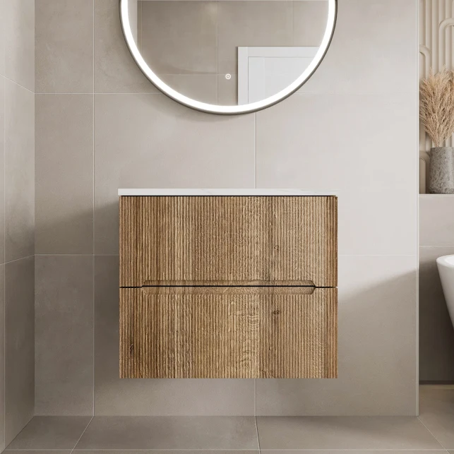 Vitusso Fluted Wood Wall Hung Bathroom Vanity Unit without Basin 600mm ...